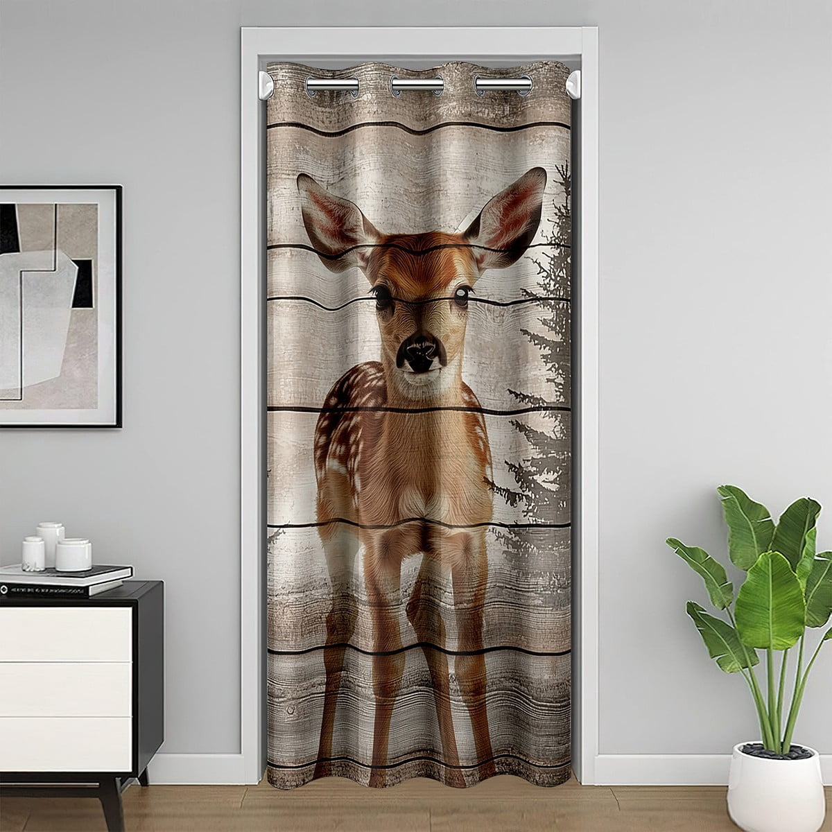 Erosebridal Kawaii Deer Door Curtain Panel 34x80, Wooden Barn Plank ...