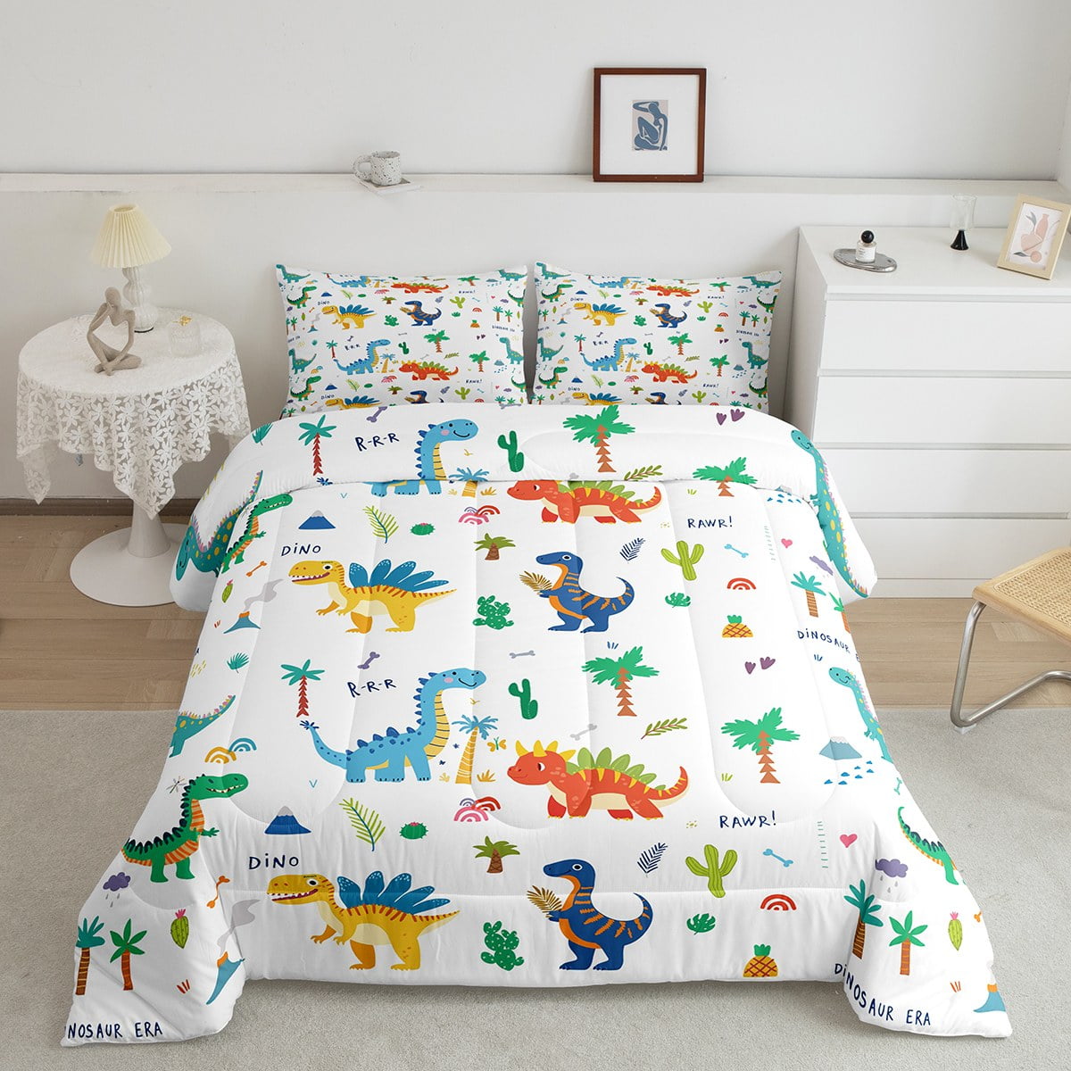 Erosebridal Kawaii Dinosaur Comforter Sets Queen Size, Coconut Palm Comforters & Duvets, Cartoon ...