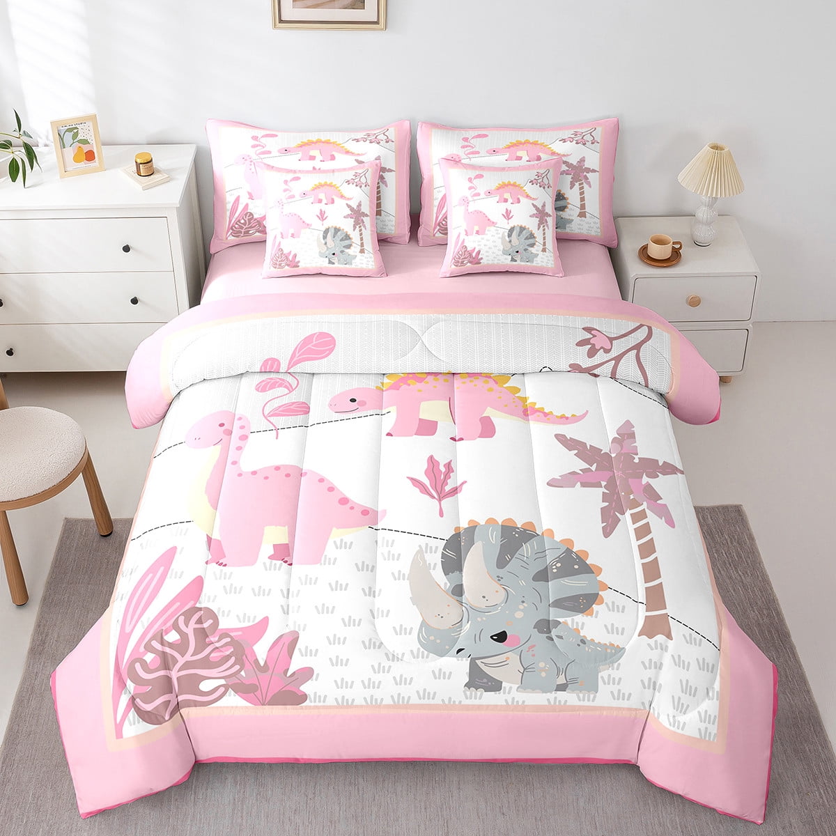 Erosebridal Kawaii Dinosaur Dino Bed in a Bag Queen size , Pastel Pink ...