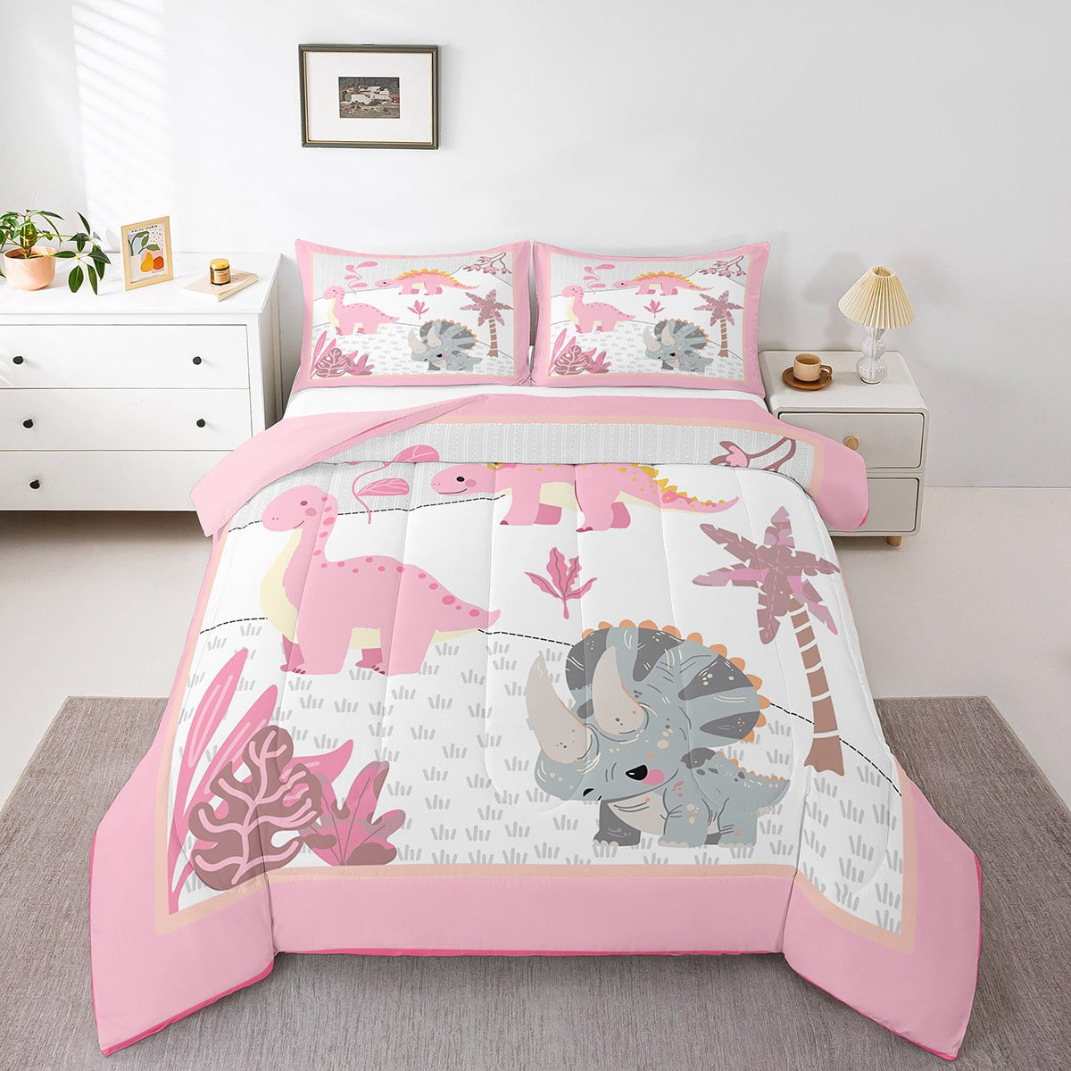 Erosebridal Kawaii Dinosaur Dino Comforter Sets , Pastel Pink ...