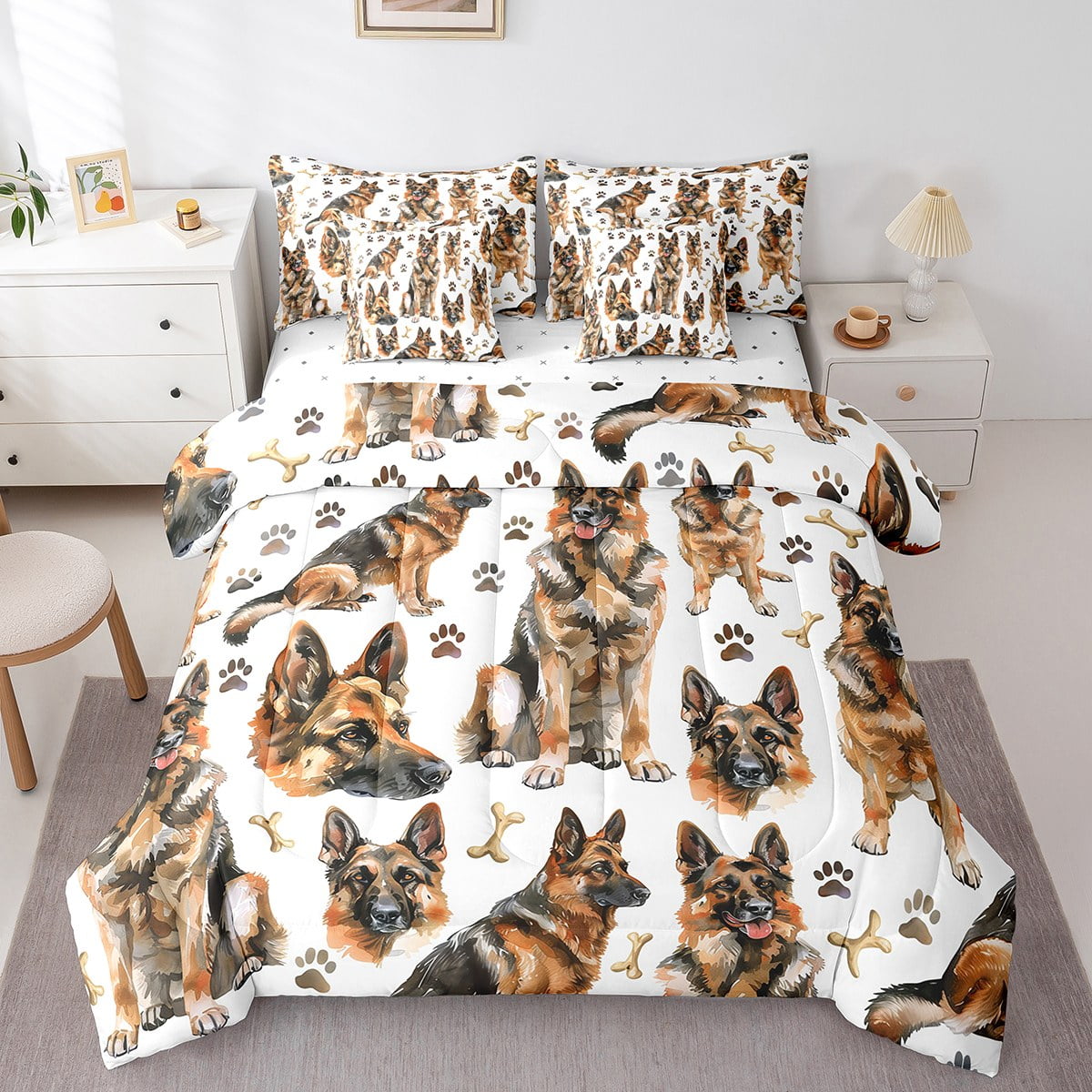 Erosebridal Kawaii Dog Bedding Queen Size,Bone Paw Prints Comforter ...