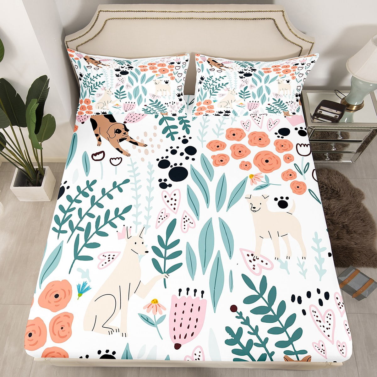 Erosebridal Kawaii Dog Bedding Set,Cartoon Puppy Dog Fitted Sheet Twin ...