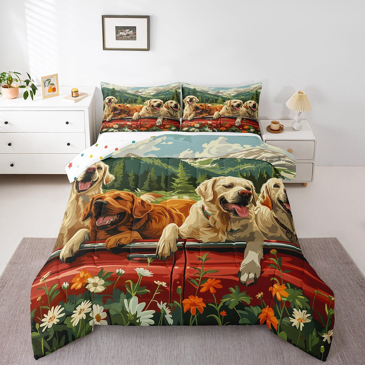 Erosebridal Kawaii Dog Bedding Twin Comforter Set,Floral Flower Down ...