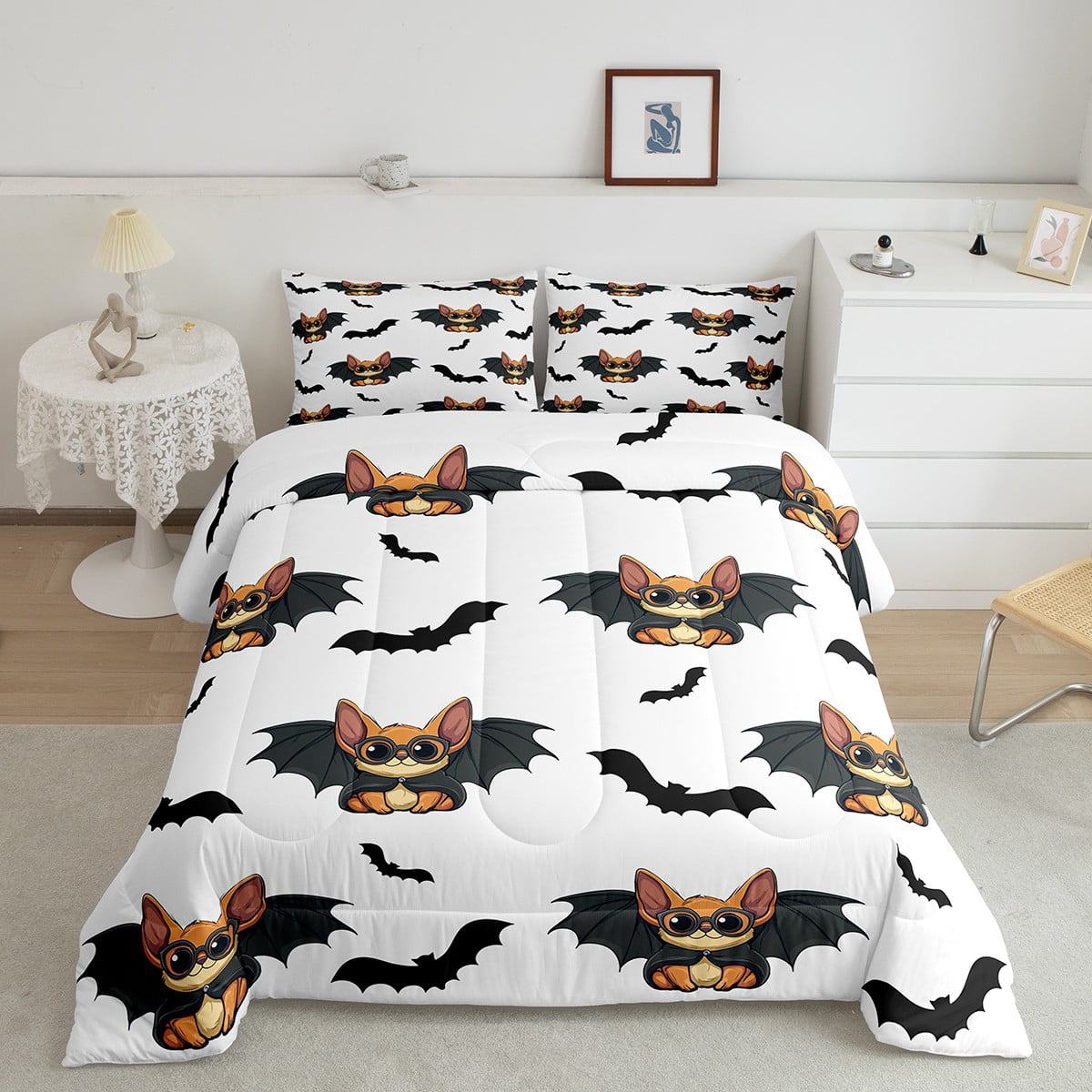 Erosebridal Kawaii Dog Comforter Sets, Halloween Bat Down Comforter ...