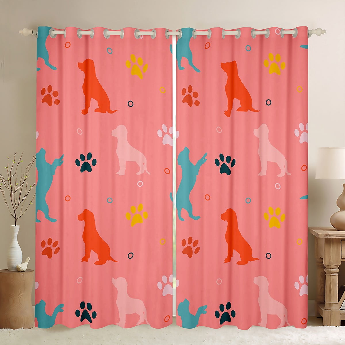 Erosebridal Kawaii Dog Curtains and Drapes (38Wx54L),Animal Pet 30%-50% Blackout Curtains for ...