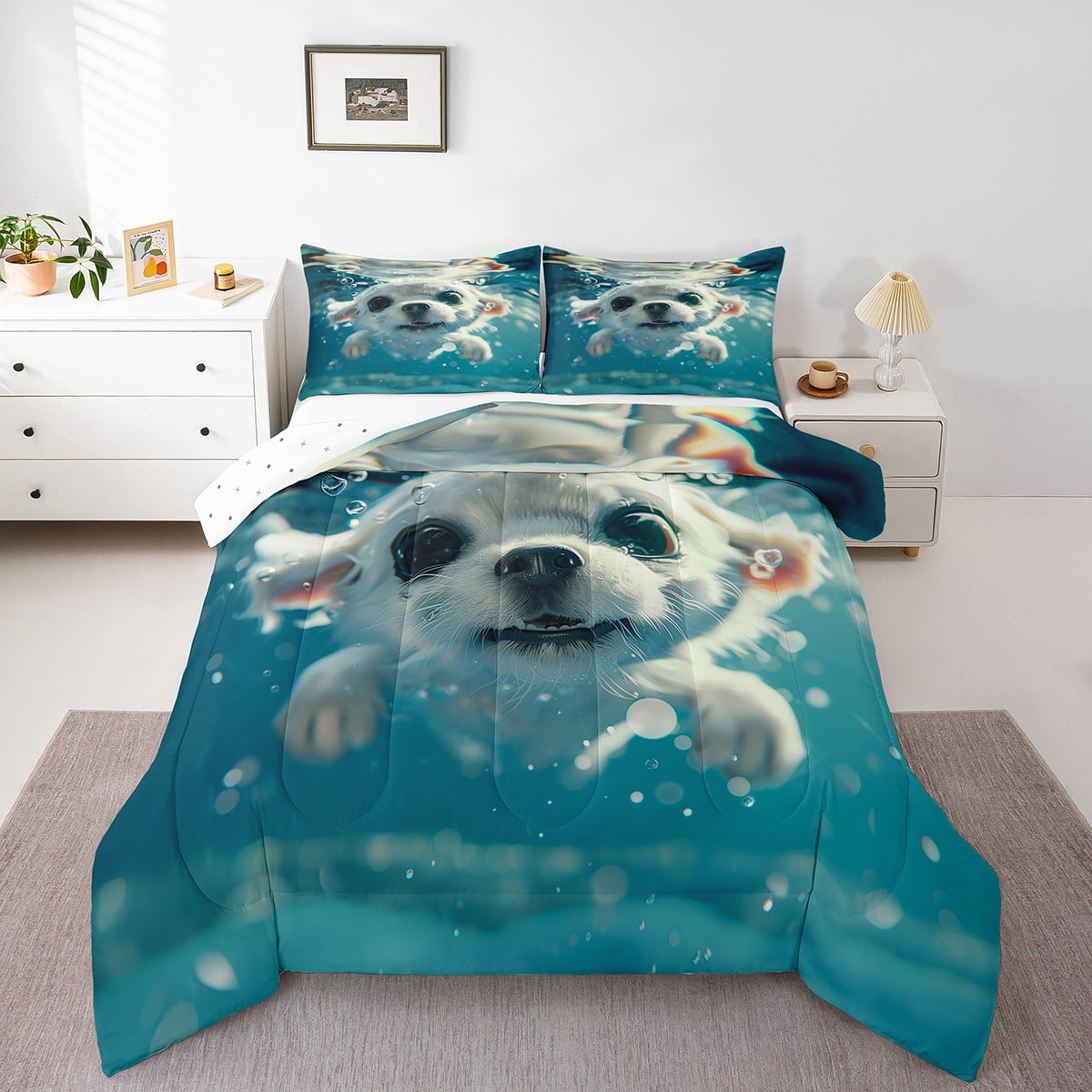 Erosebridal Kawaii Dog Pug Bedding Sets King with Comforter, Diving ...
