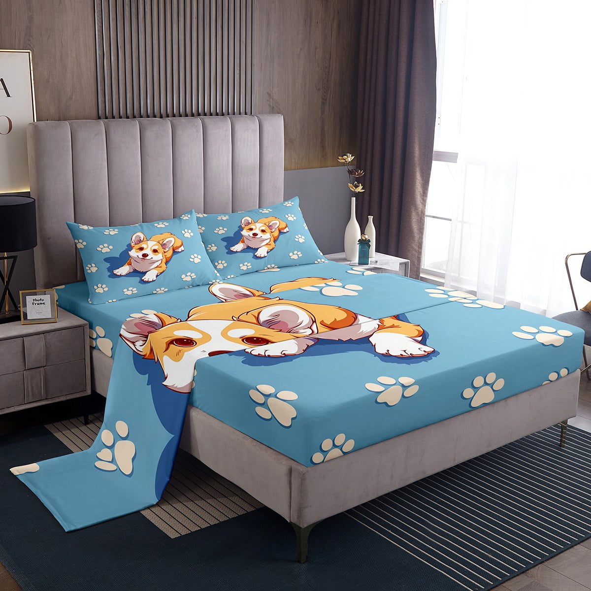 Erosebridal Kawaii Dog Sheet Set Queen, Pet Lover Bedding Sets Queen ...