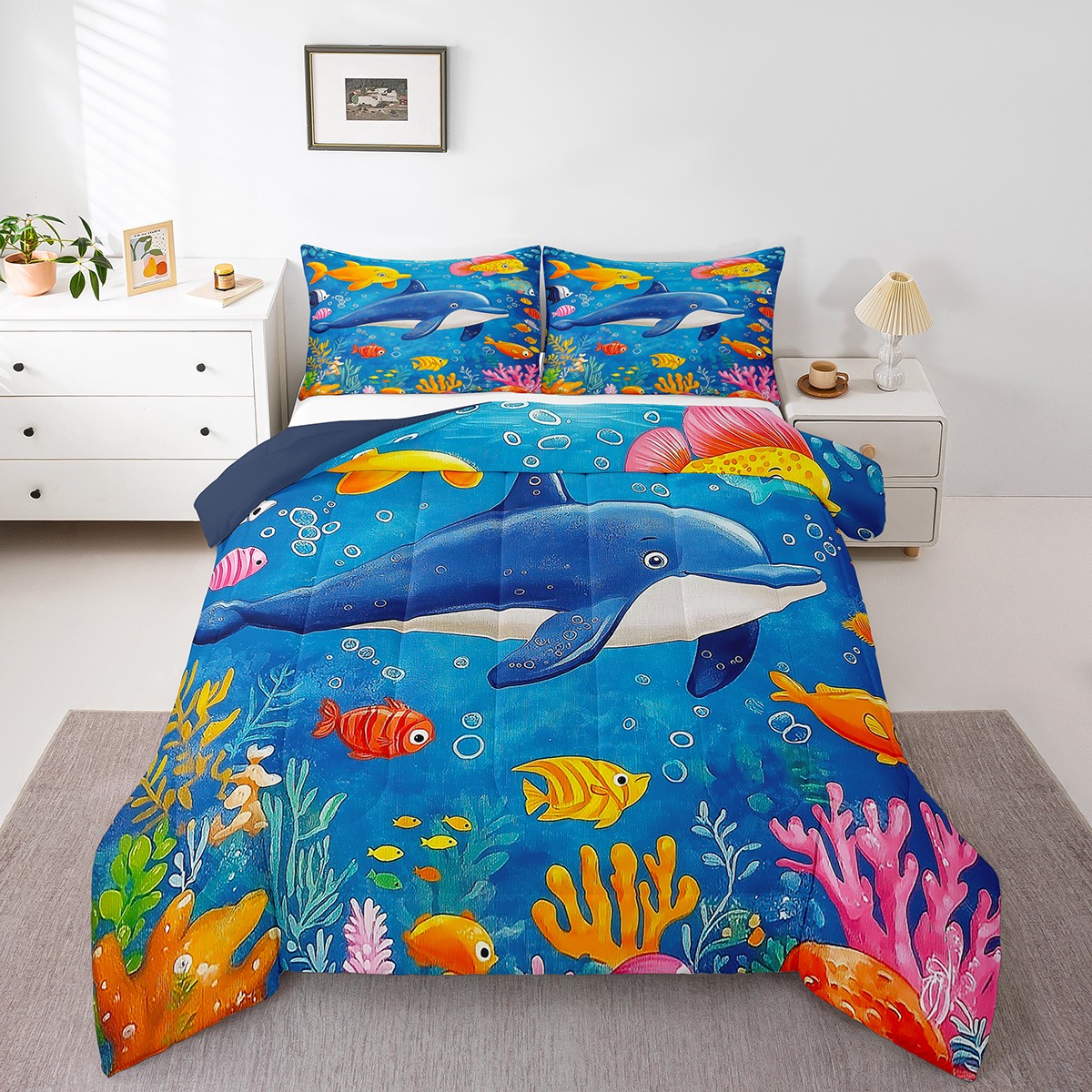 Erosebridal Kawaii Dolphin Bedding Full Comforter Set, Ocean Coral ...