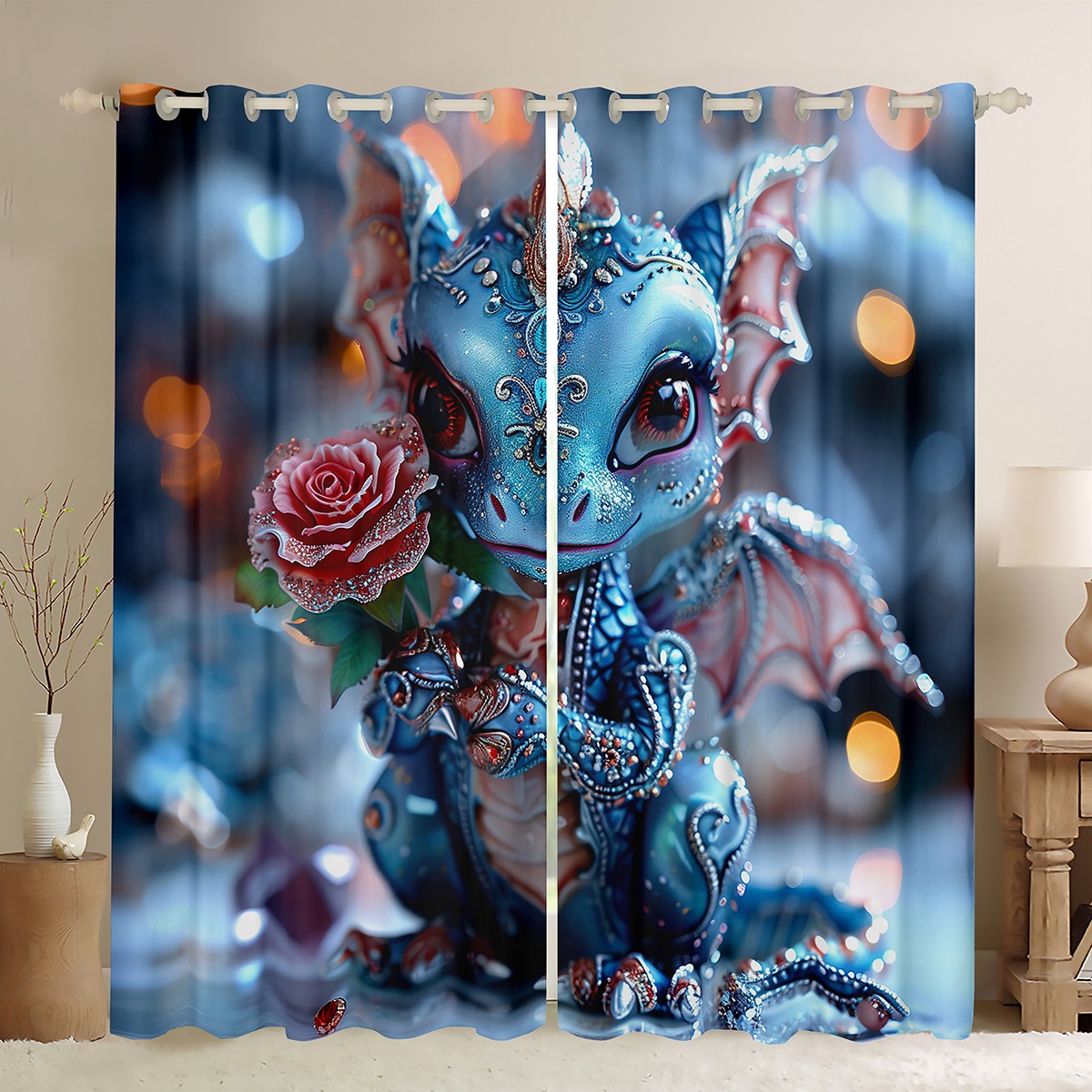 Erosebridal Kawaii Dragon Blackout Curtains 104x84 For Kids Boys Girls ...