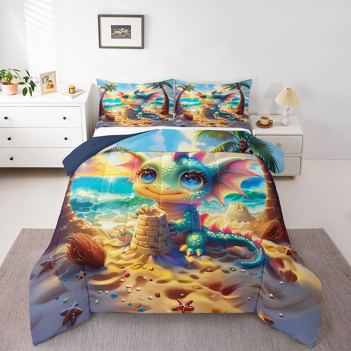 Erosebridal Kawaii Dragon Comforter Sets Queen Size,Ocean Theme Bedding ...