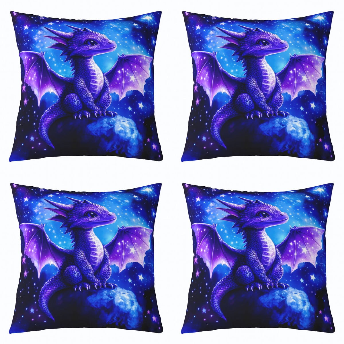 Erosebridal Kawaii Dragon Cushion Covers for Sofa Set of 4,Black Purple Throw Pillow Covers for ...