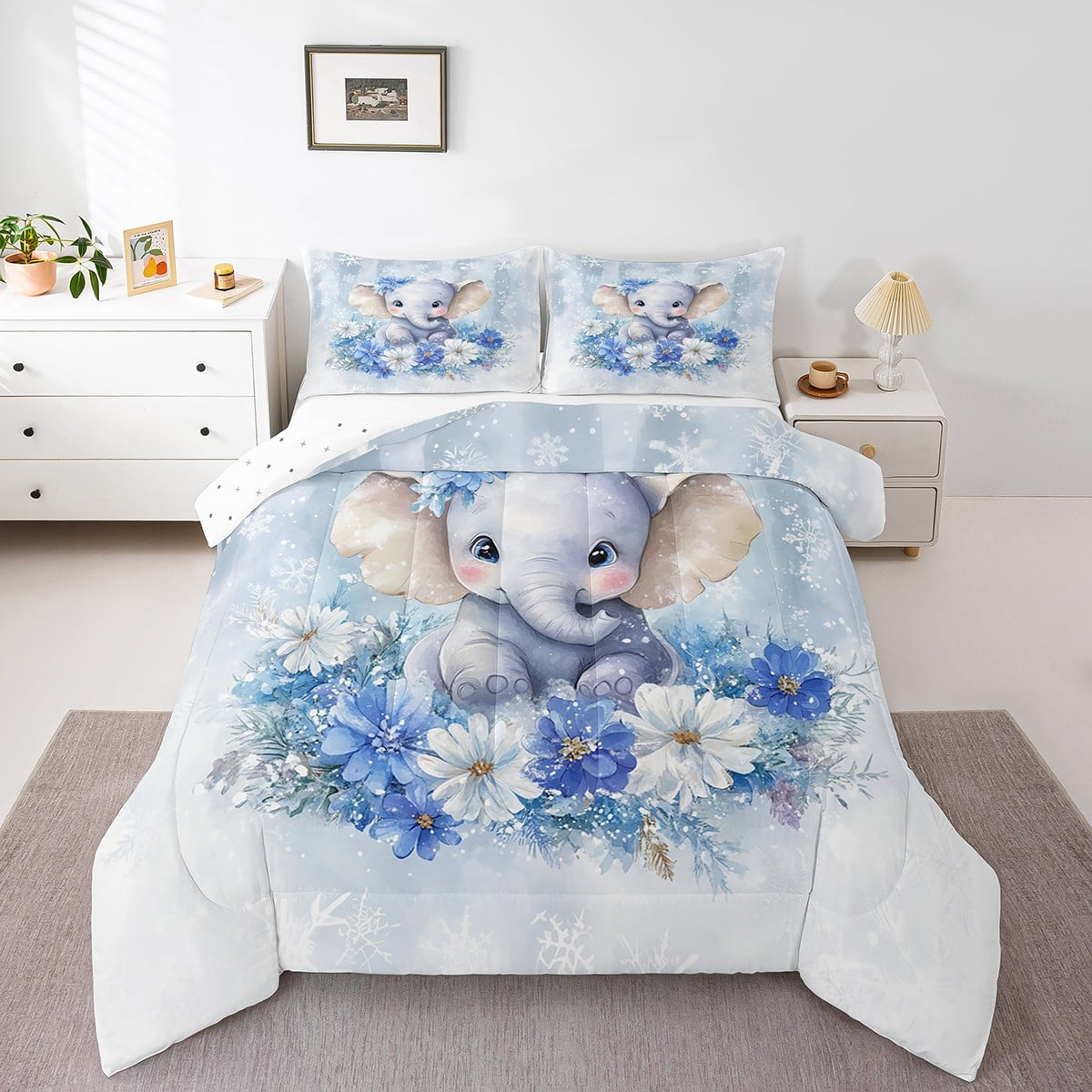 Erosebridal Kawaii Elephant Bedding Sets King with Comforter,Floral ...