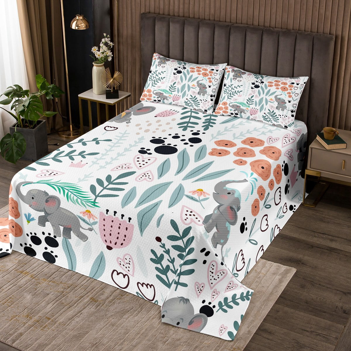 Erosebridal Kawaii Elephant Quilt Set,Cartoon Elephant Bedspread Set ...