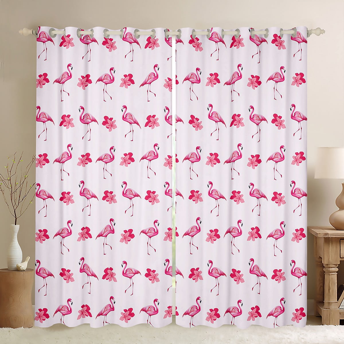 Erosebridal Kawaii Flamingo Curtains for Living Room, Pink Cherry ...