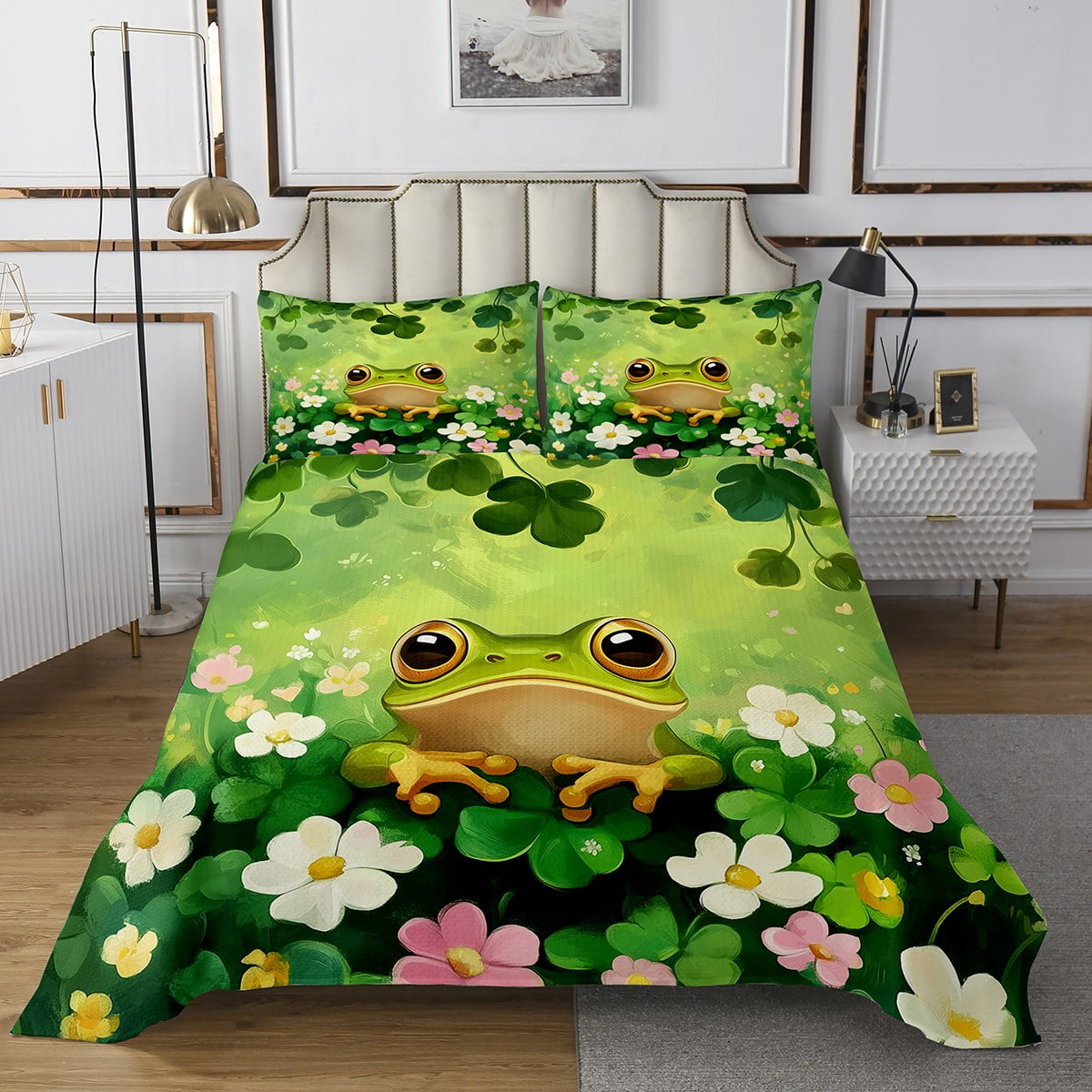 Erosebridal Kawaii Frog Bedspread King Size Cute Frog Coverlet Set ...