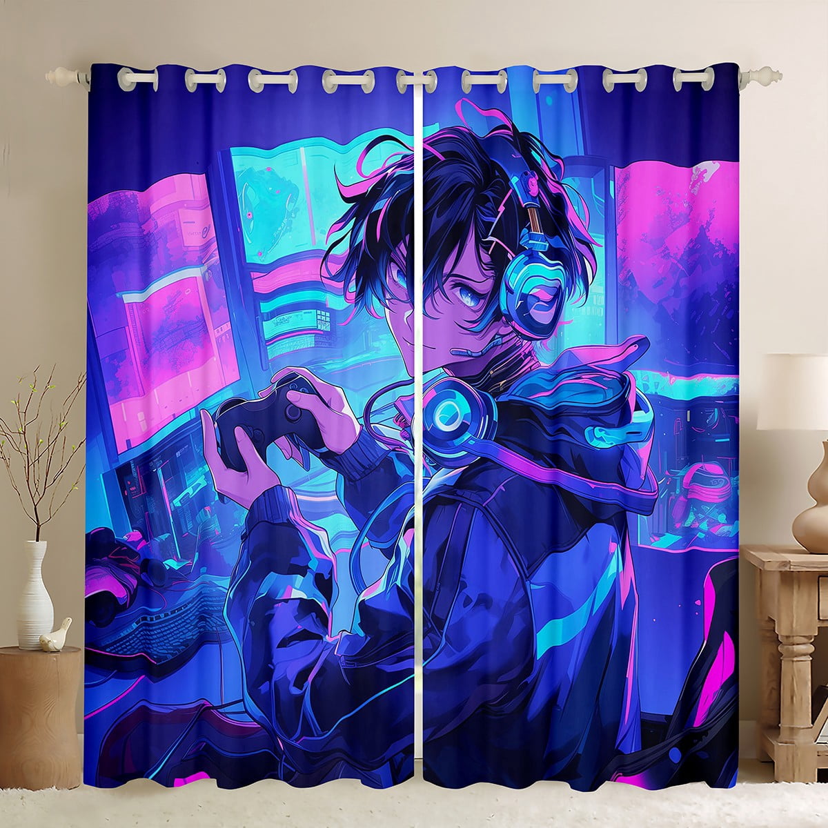 Erosebridal Kawaii Gamepads Curtains and Drapes (42Wx90L),Video Game ...