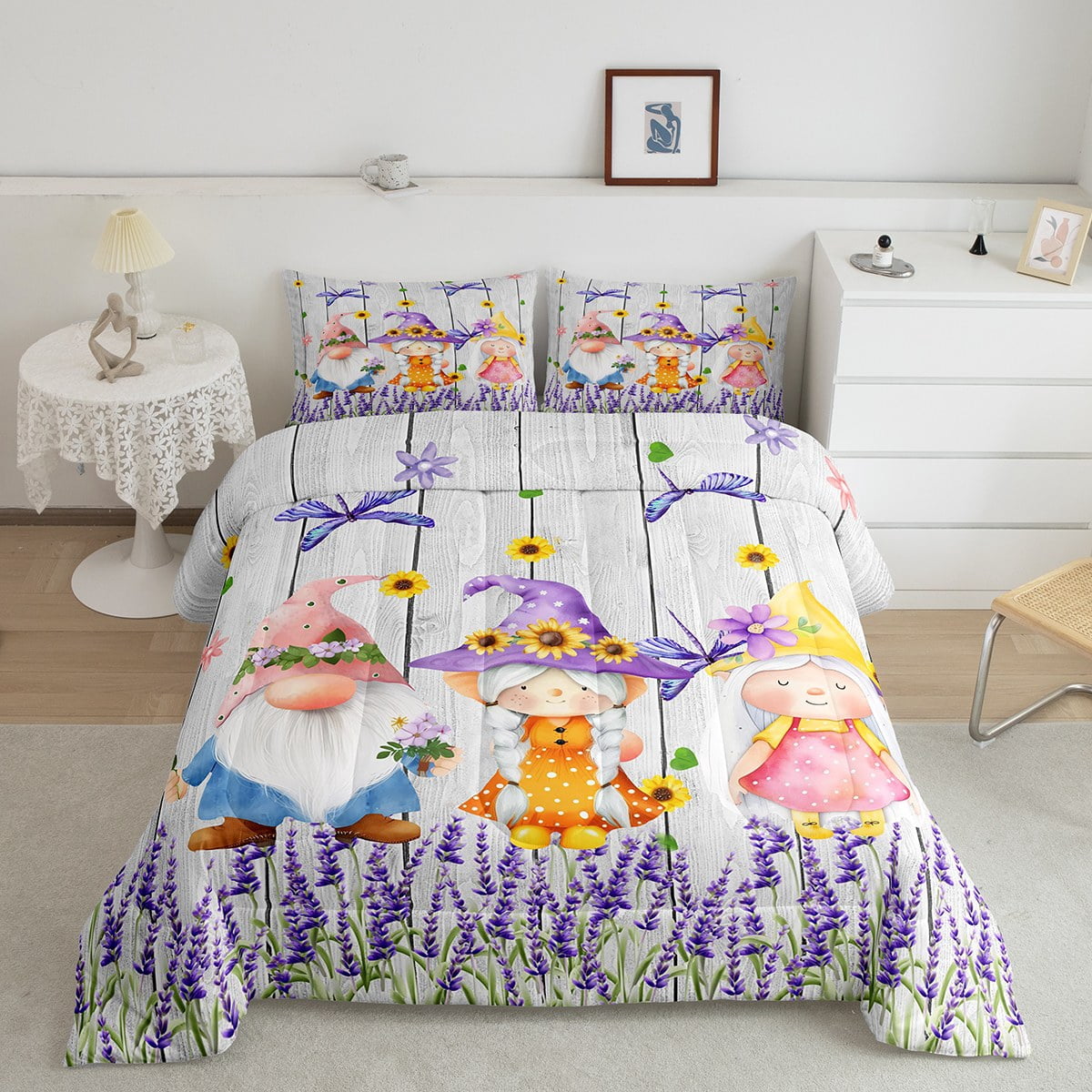 Erosebridal Kawaii Gnome Bedding Sets King with Comforter, Purple ...