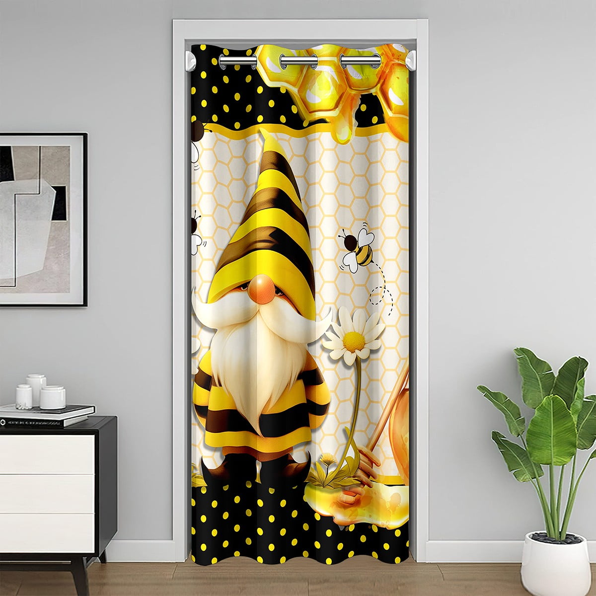 Erosebridal Kawaii Gnome Door Curtain Panel 80"x42",Floral Honeybee Room Divider Curtain ...
