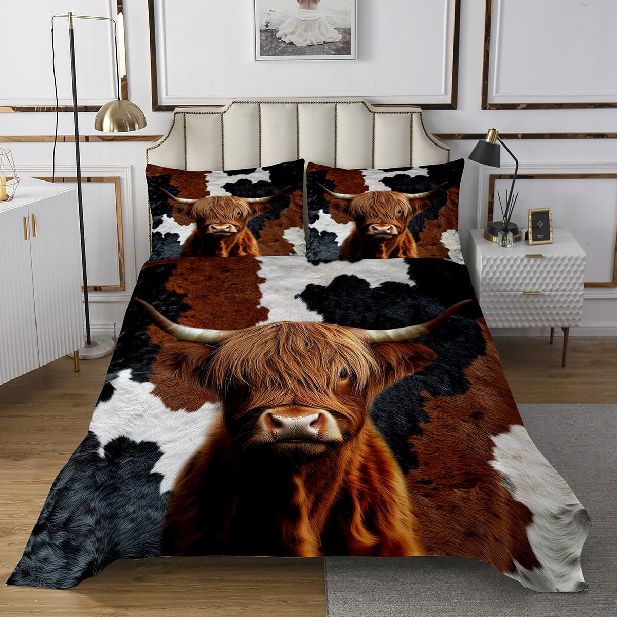 Erosebridal Kawaii Highland Bull Coverlet Set Twin, Brown Cow Print Cowhide Bedding Set ...