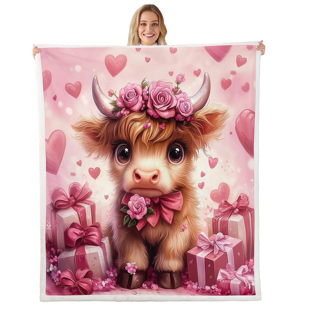 Erosebridal Kawaii Highland Bull Sherpa Blanket 30x40, Pink Gifts ...