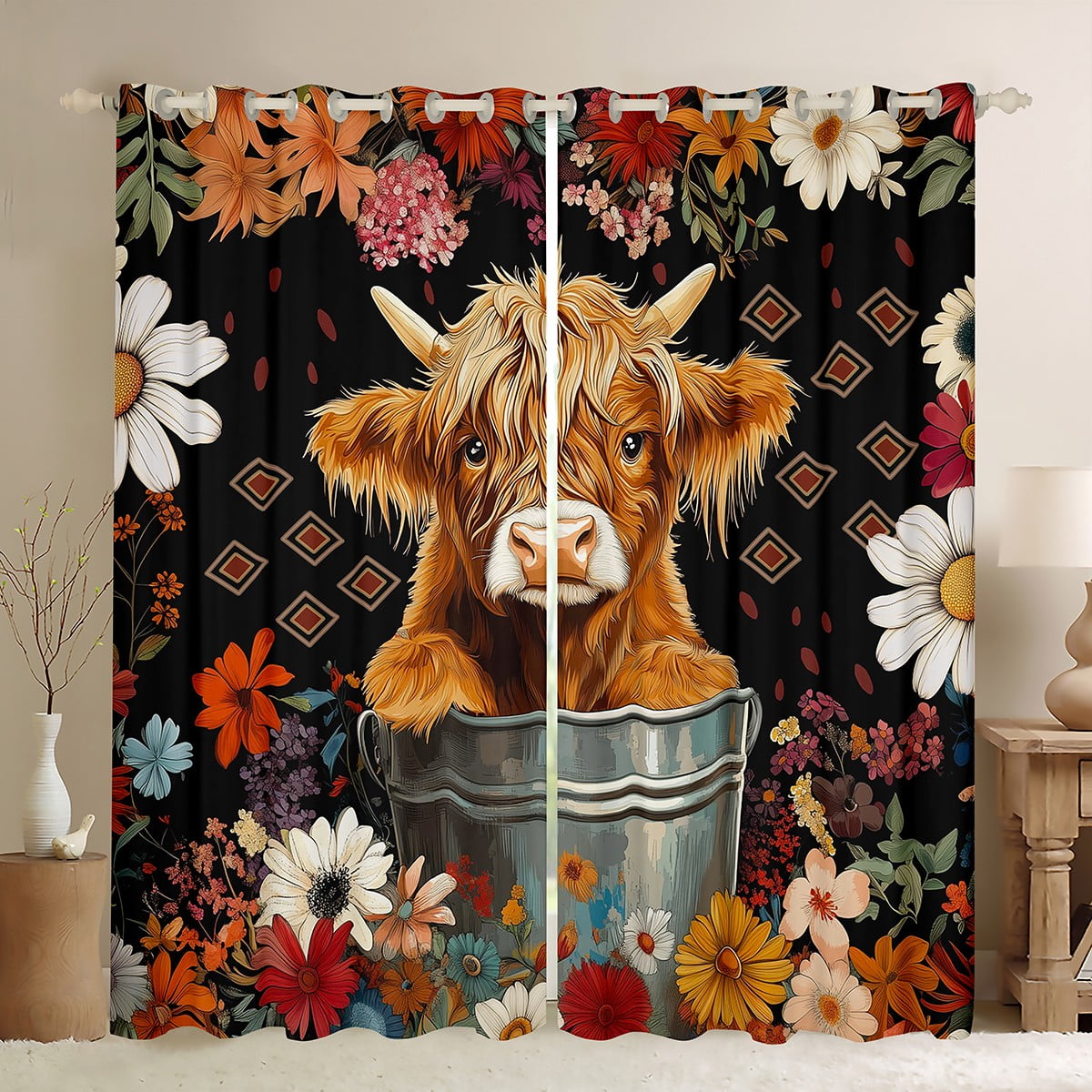 Erosebridal Kawaii Highland Cattle Curtains Pack of 2 (52x84 ...