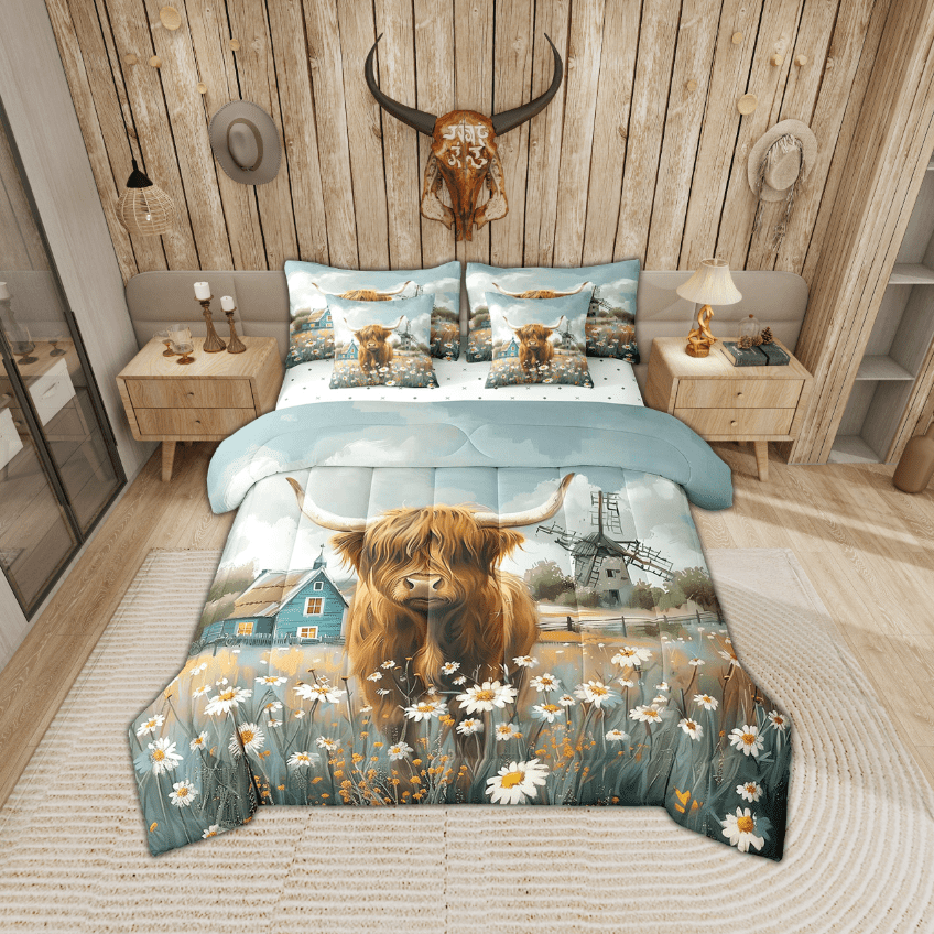 Erosebridal Kawaii Highland Cow Bed in a Bag Twin Size, Farmhouse Animal Bed Set, Lodge Cabin ...