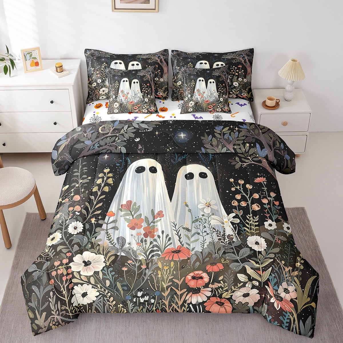 Erosebridal Kawaii Holleween Ghost Bedding Sets Queen Size,Rainforst ...
