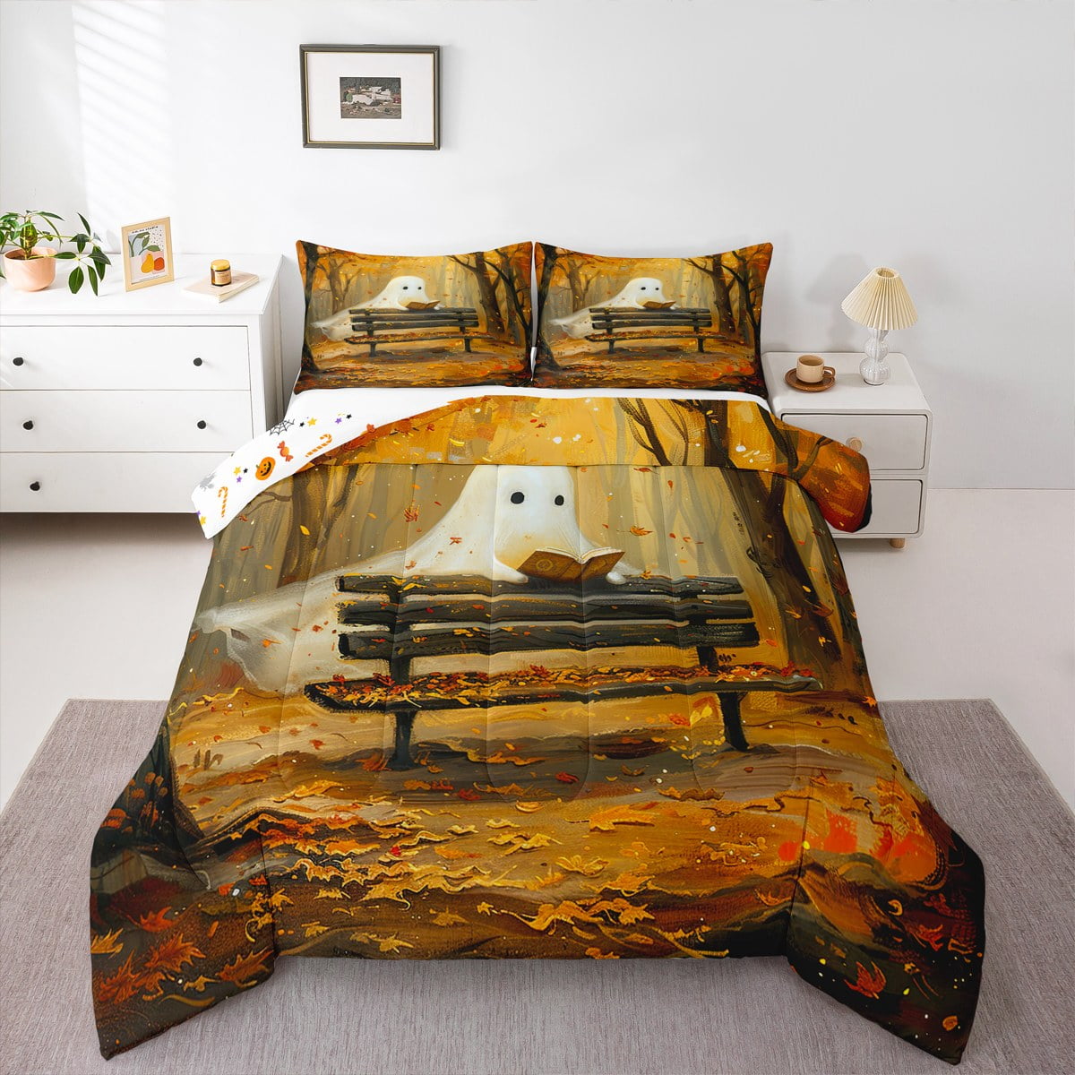 Erosebridal Kawaii Holleween Ghost Comforter Sets Queen Size,Fall ...