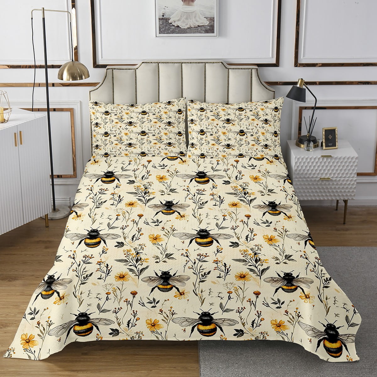 Erosebridal Kawaii Honey Bee Bedspread Sets Twin Size,Vitage Flower Bed ...