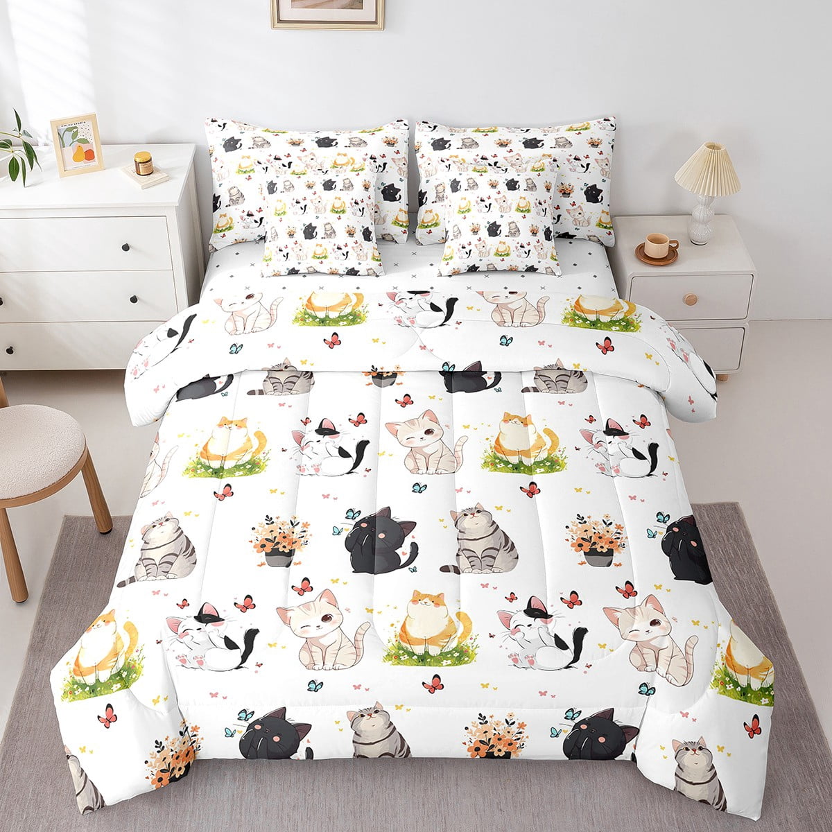 Erosebridal Kawaii Kitten Bed in a Bag King size, Cat Animals Bedding ...