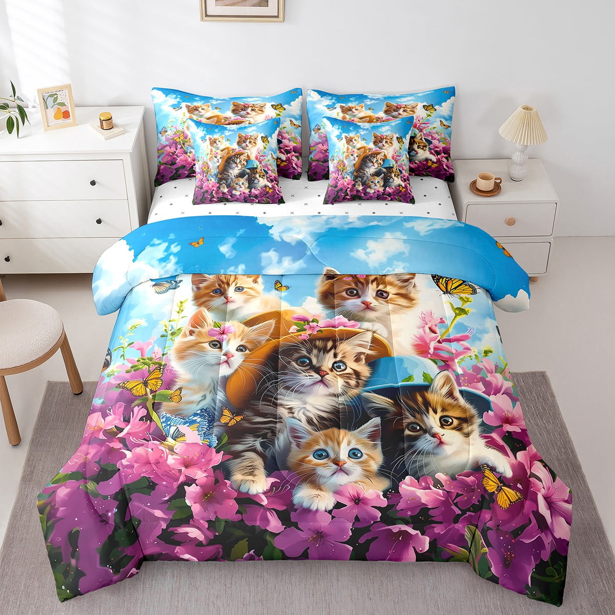 Erosebridal Kawaii Kitten Bedding Twin Size, Cute Cat Comforter Sets ...