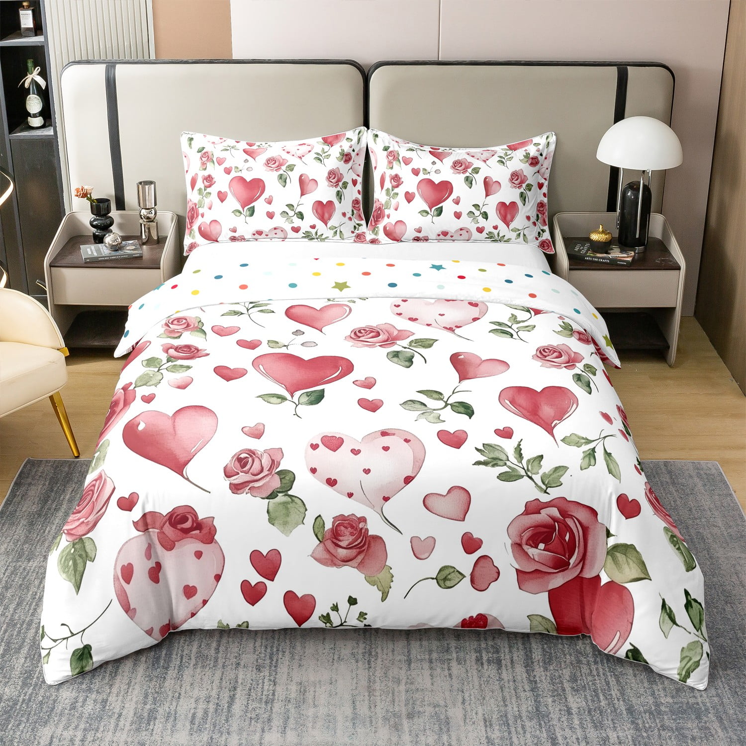 Erosebridal Kawaii Love Heart Print 100% Cotton Duvet Cover Queen Size ...