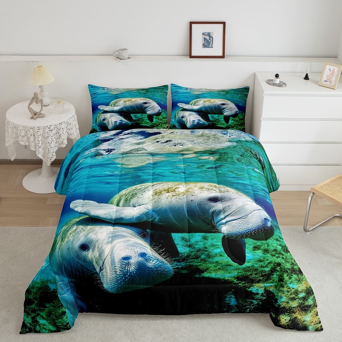 Erosebridal Kawaii Manatees Comforter Set Full Size, Ocean Animals Bedding For Adult, Ocean ...