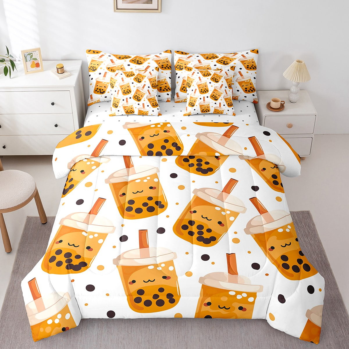 Erosebridal Kawaii Milk Tea Bedding Queen Size, Colorful Boba Bed in a ...