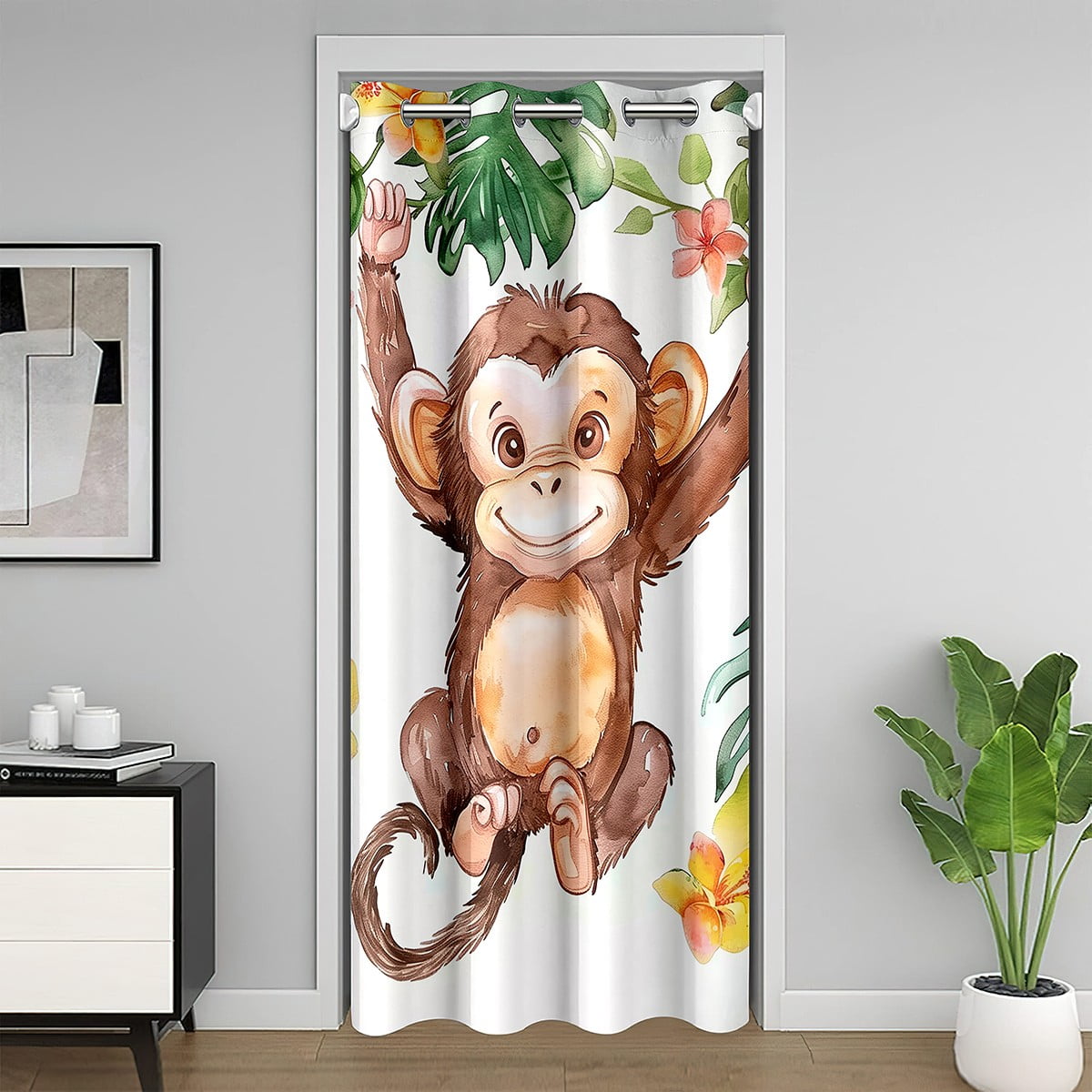 Erosebridal Kawaii Monkey Door Curtain For Door Window 59x80, Tropical ...