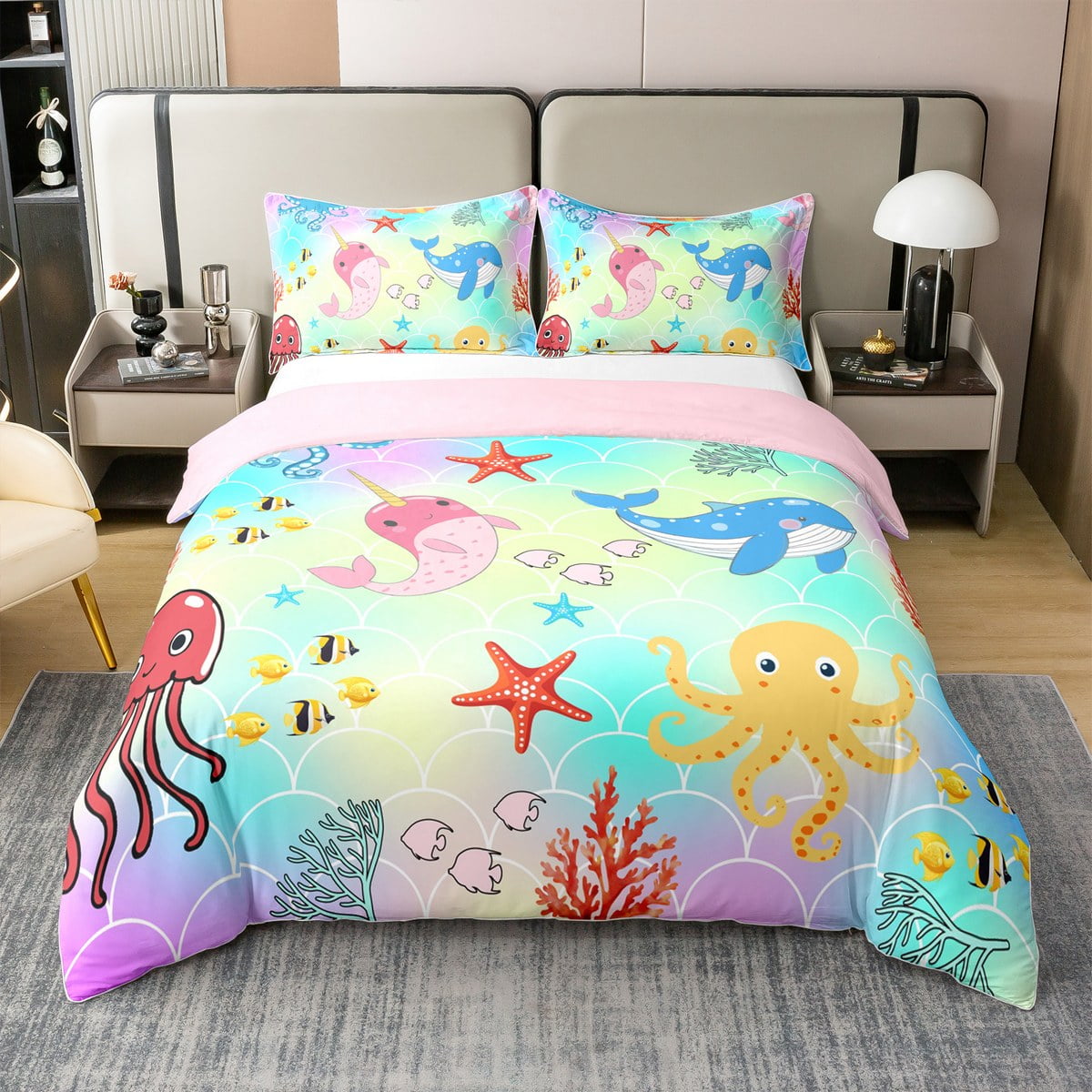 Erosebridal Kawaii Octopus 100% Cotton Comforter Cover Full, Cartoon ...