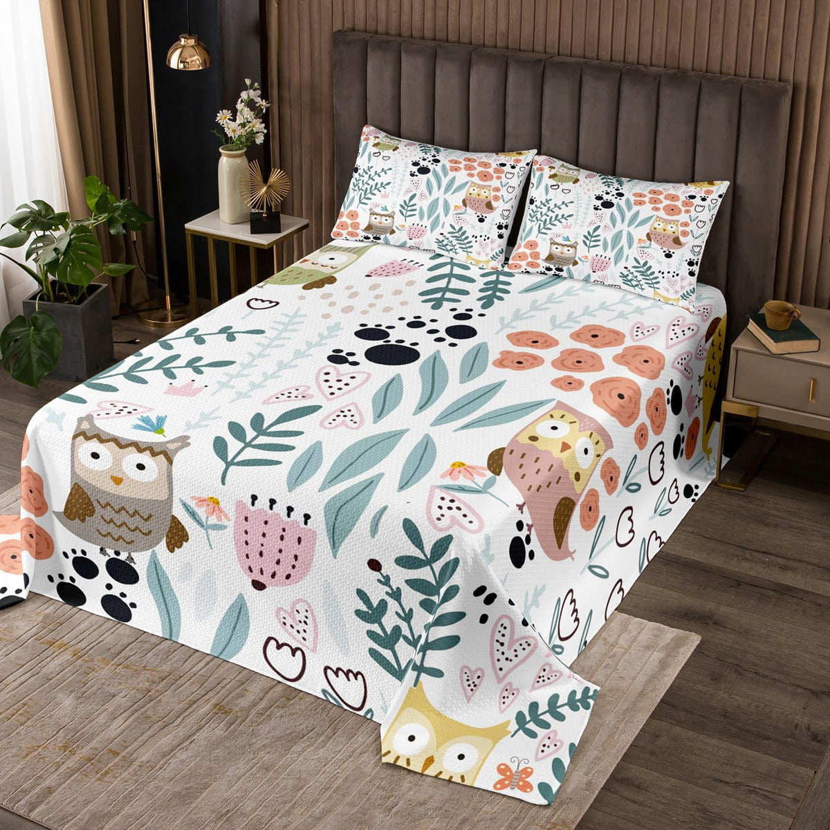 Erosebridal Kawaii Owl Bedspread Set,Cartoon Owl Quilt Set King,Cute ...