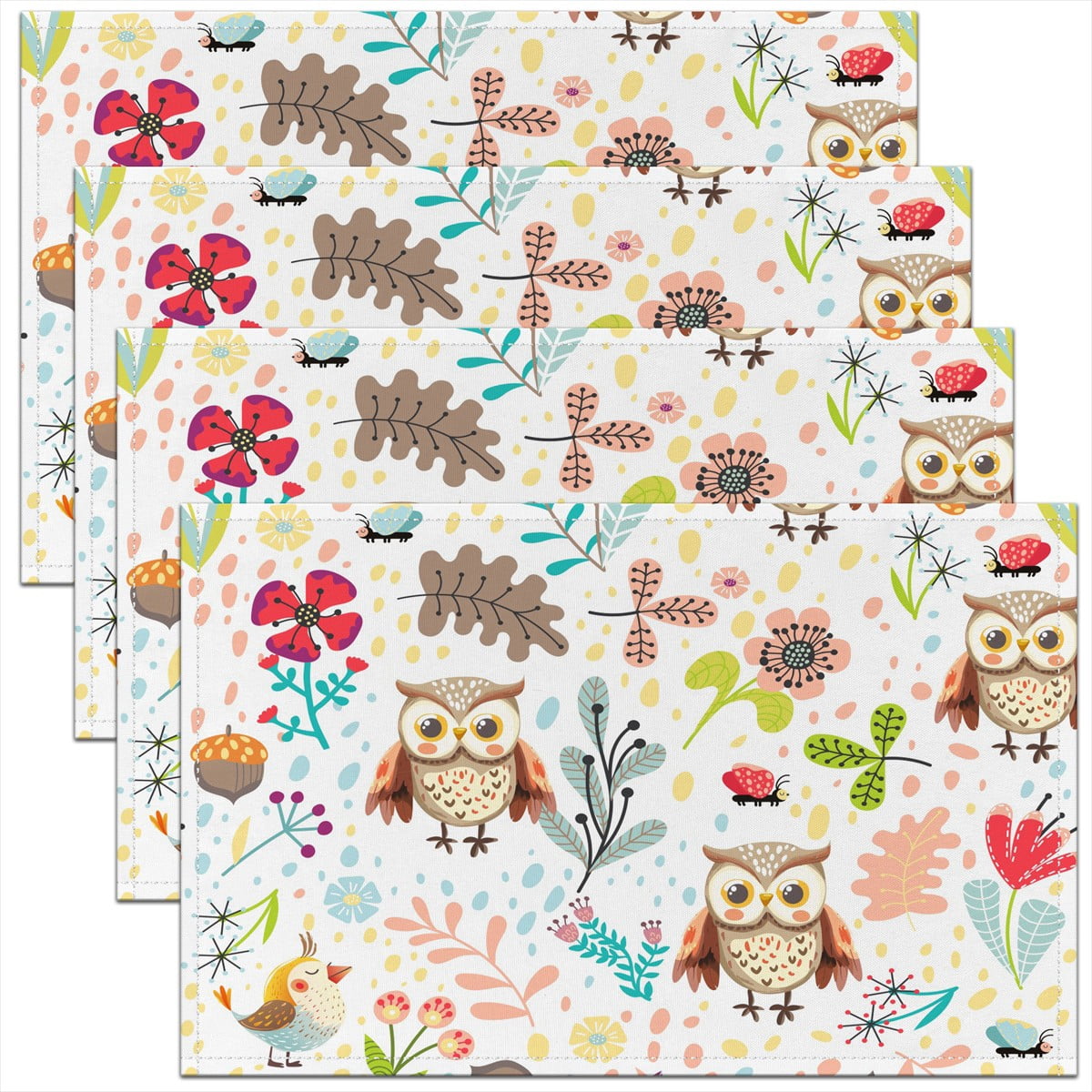 Erosebridal Kawaii Owl Placemats 12x18 Inch,Cute Owls Flowers Printed ...