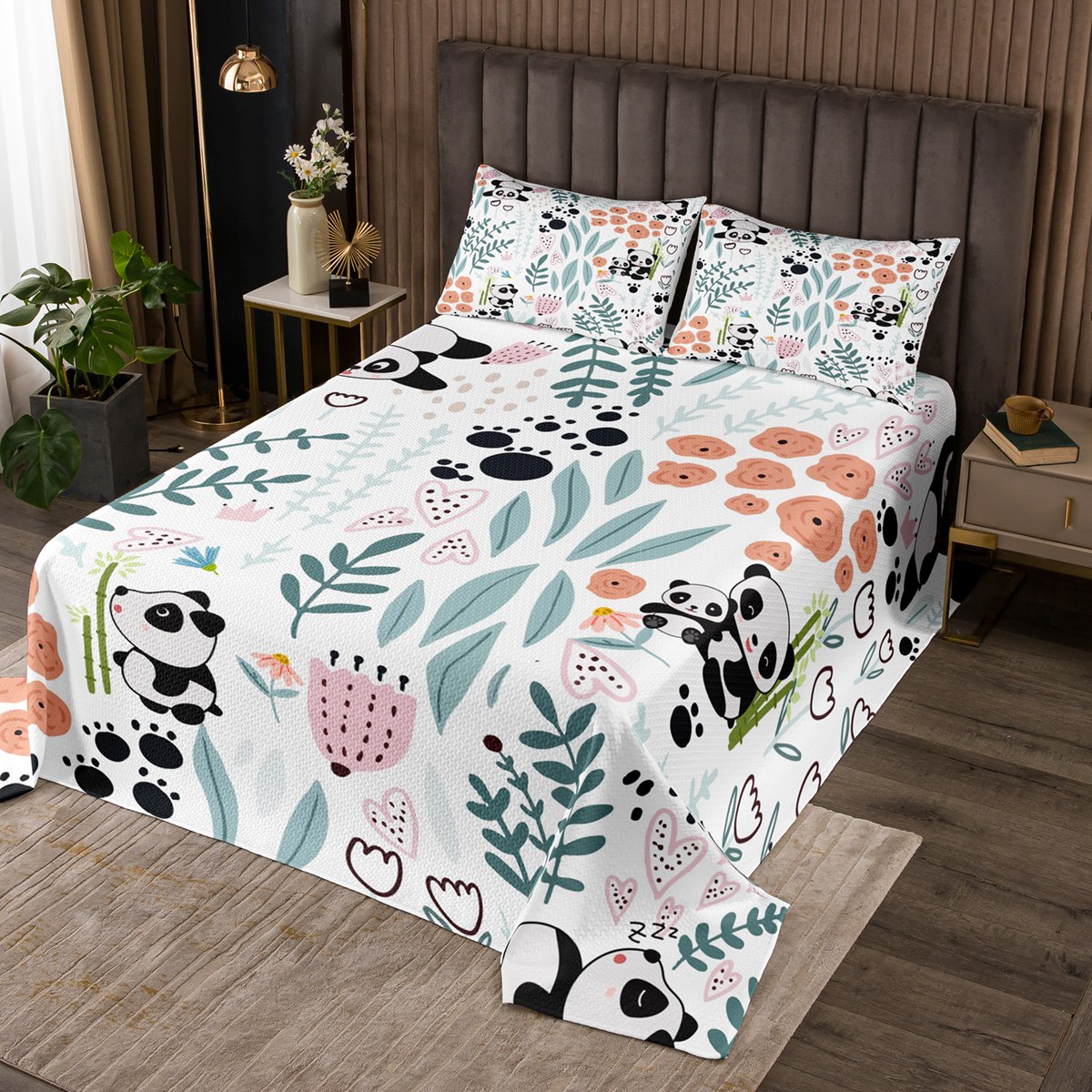 Erosebridal Kawaii Panda Bedspread Set,Cartoon Panda Quilt Set King ...