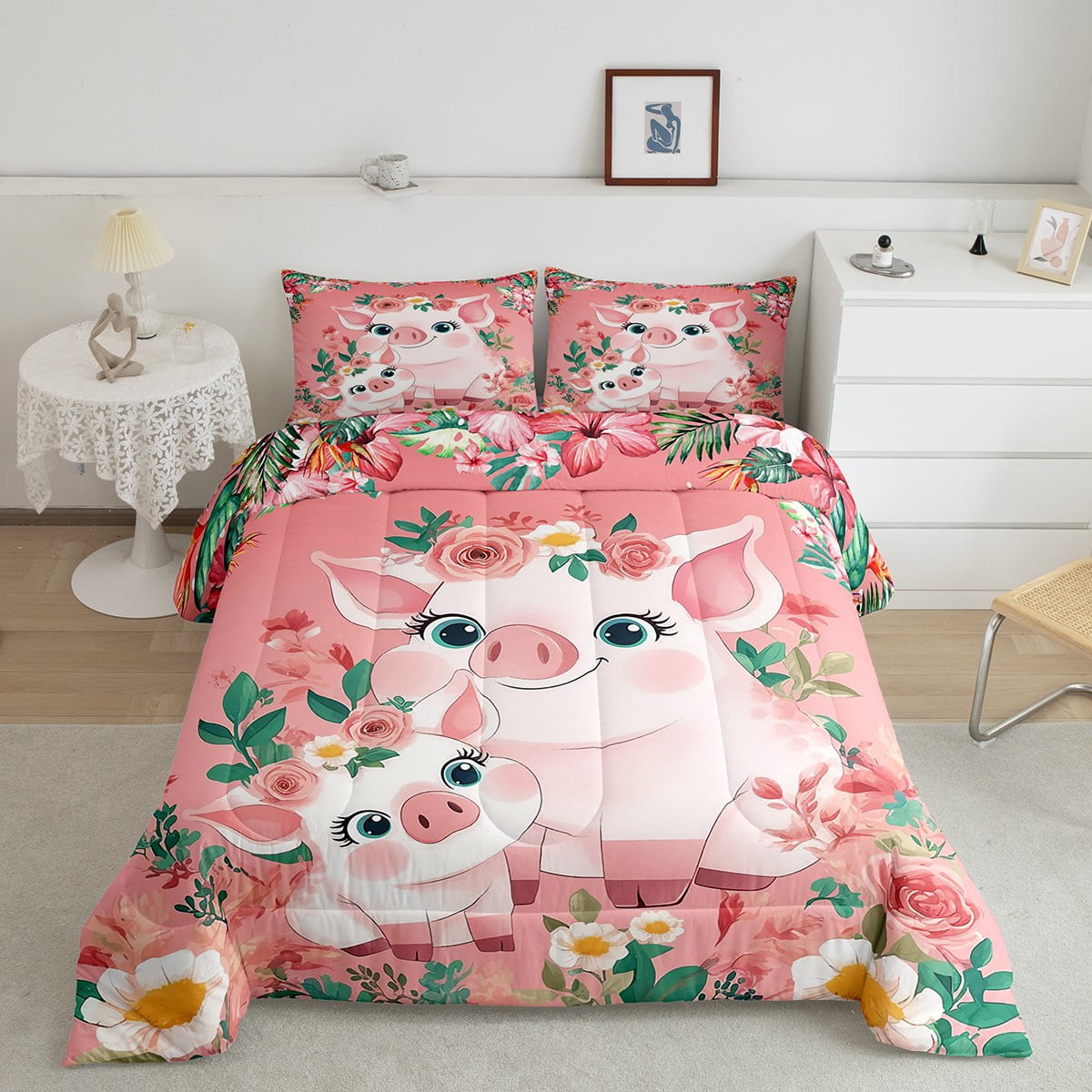 Erosebridal Kawaii Pet Pig Bedding Sets Full with Comforter, Rustic ...