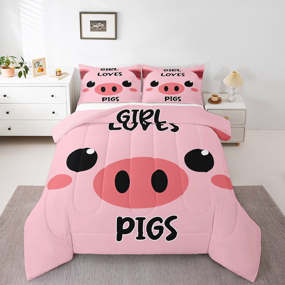 Erosebridal Kawaii Pig Bedding King Comforter Set, Girly Pink Down ...