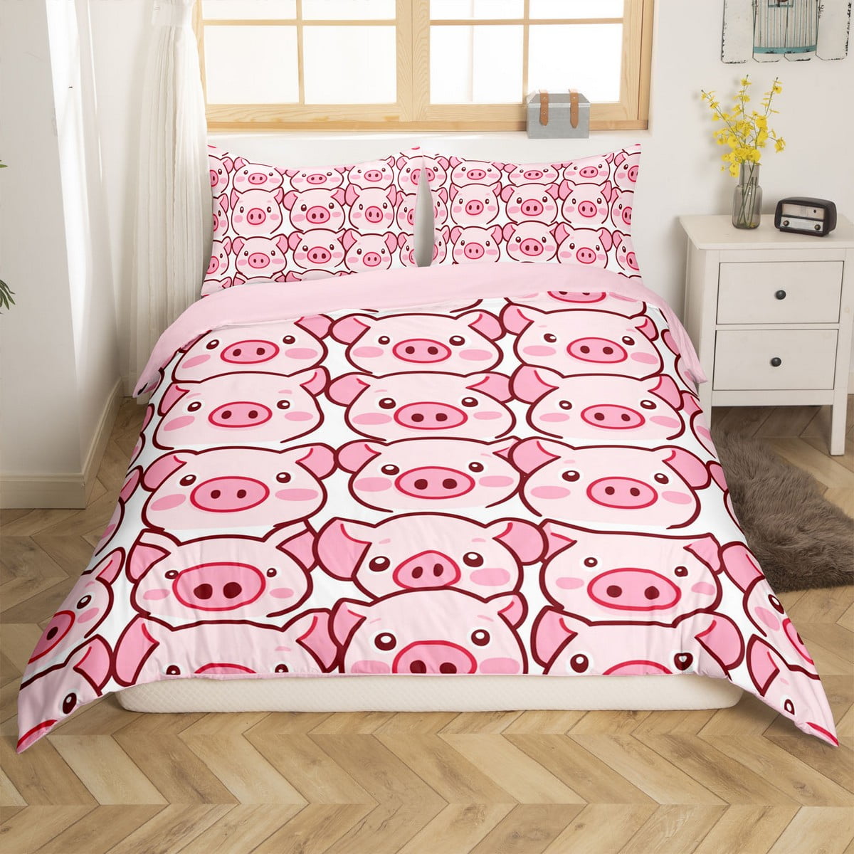 Erosebridal Kawaii Pig Duvet Cover Full, Pink Bedding Sets Full Size ...