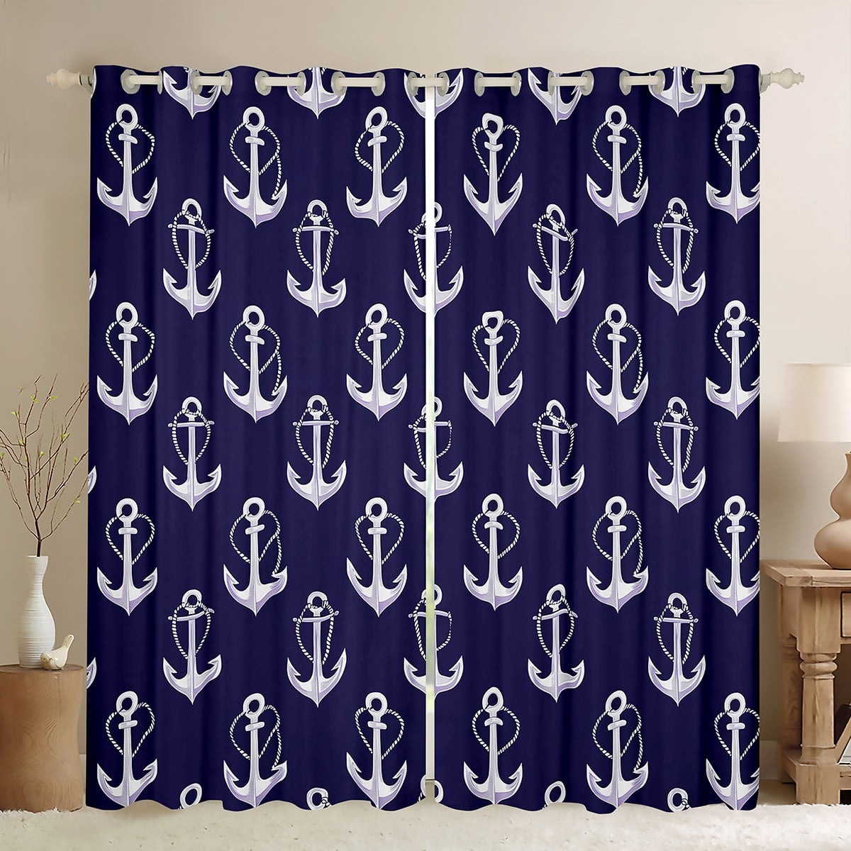 Erosebridal Nautical Anchor Curtains for Living Room,Ocean Theme ...