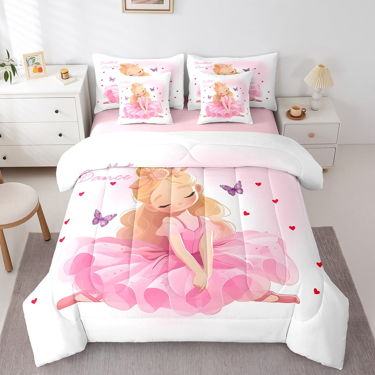 Erosebridal Kawaii Princess Bed in a Bag Twin size, Pink Dress Bed Set ...