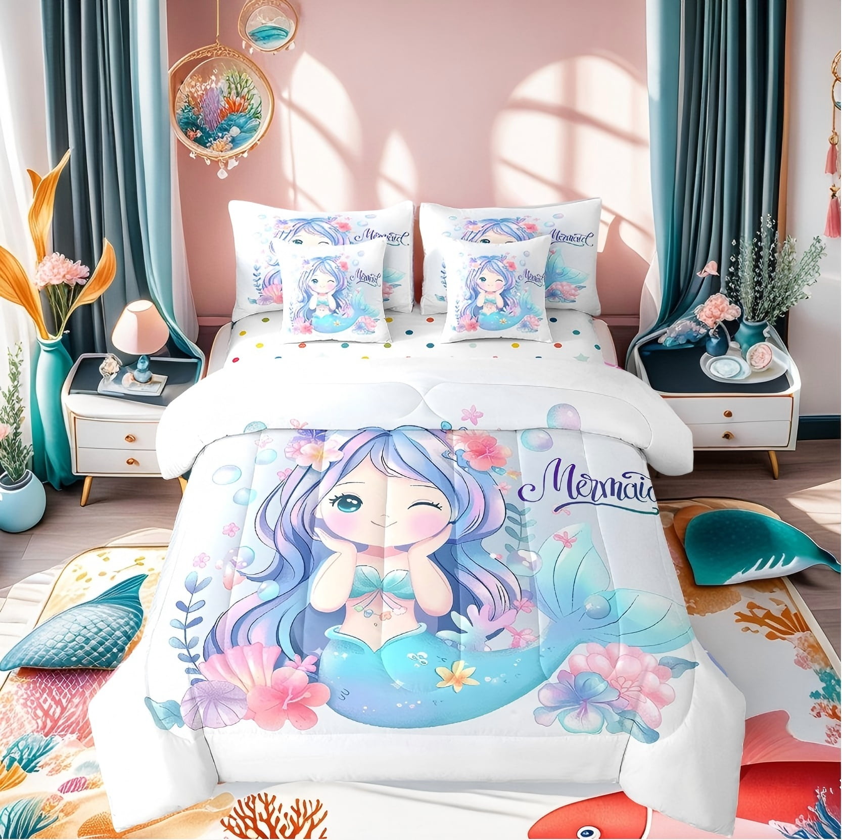 Erosebridal Kawaii Princess Bedding Twin Size, Ocean Mermaid Bedding ...
