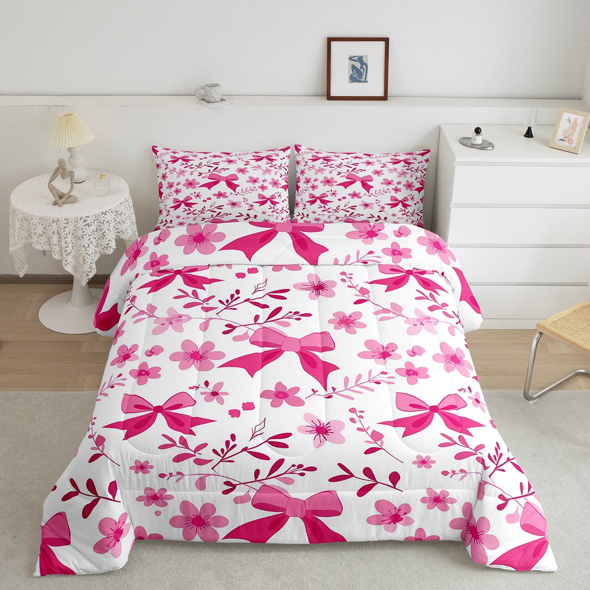 Erosebridal Kawaii Princess Bow Comforter Sets, Spring Floral ...