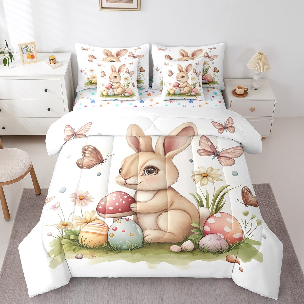 Erosebridal Kawaii Rabbit Bedding Sets Queen Size, Easter Eggs ...