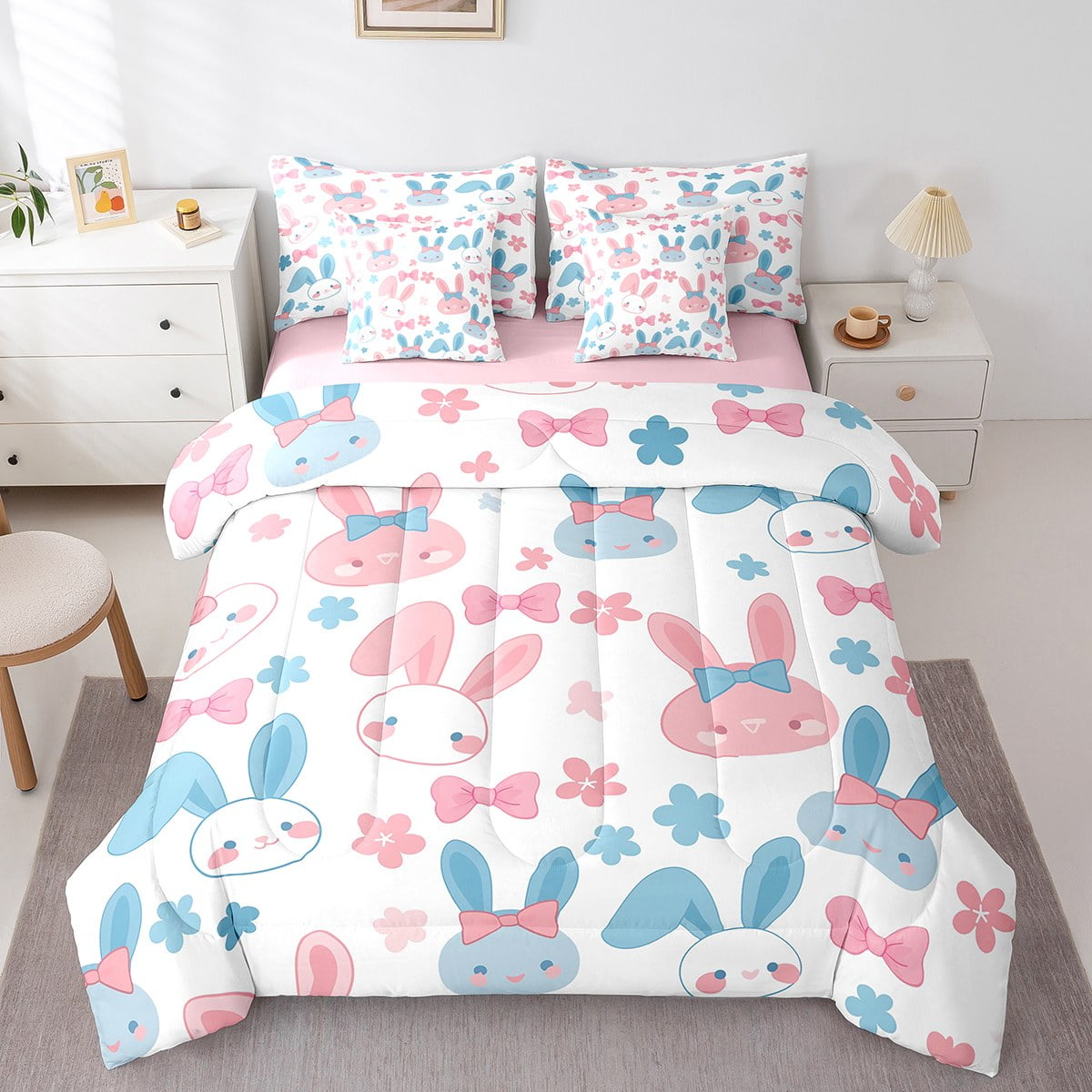 Erosebridal Kawaii Rabbit Bedding Sets Twin Size, Princess Comforter ...
