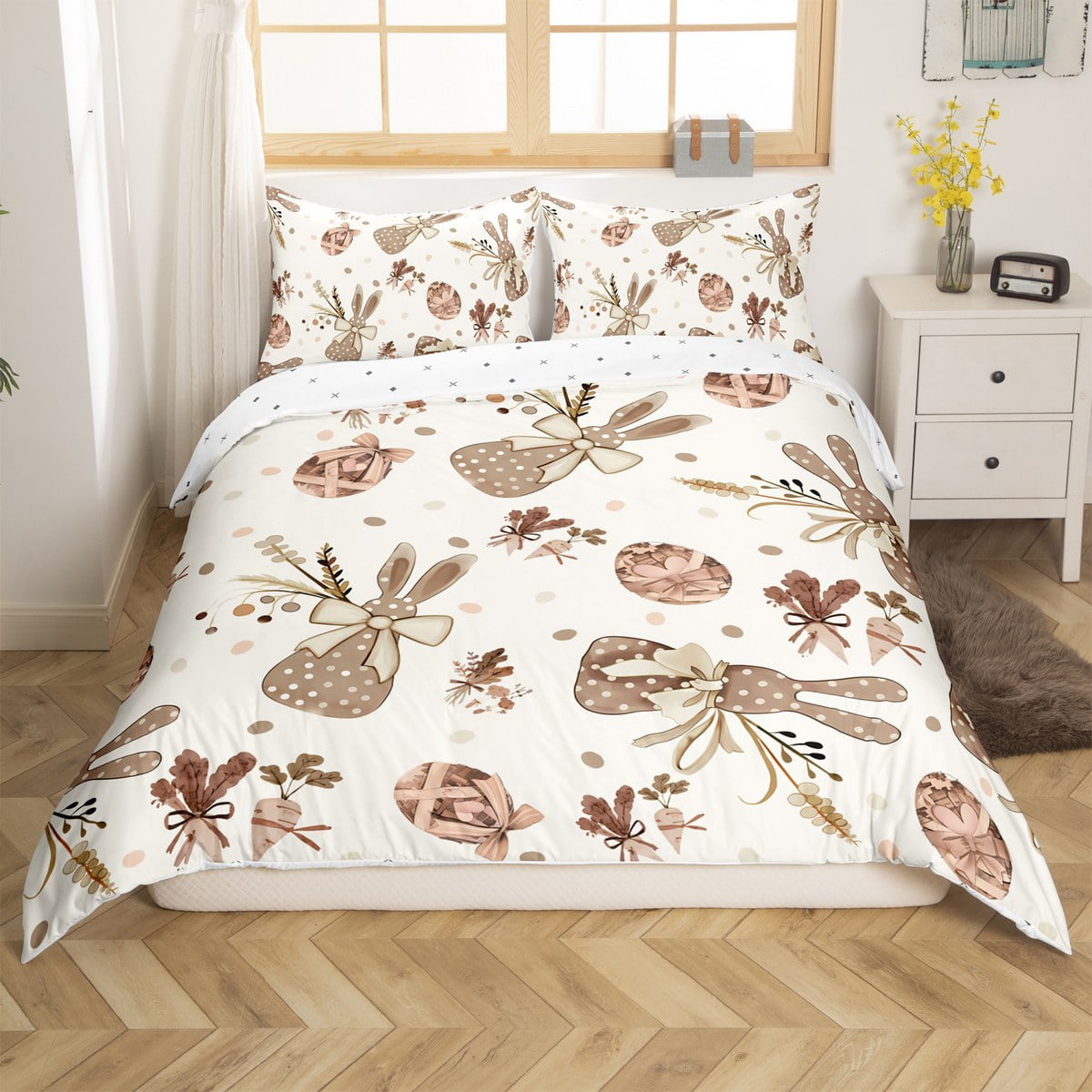 Erosebridal Kawaii Rabbit Duvet Cover Full,Floral Eggs Comforter Cover ...