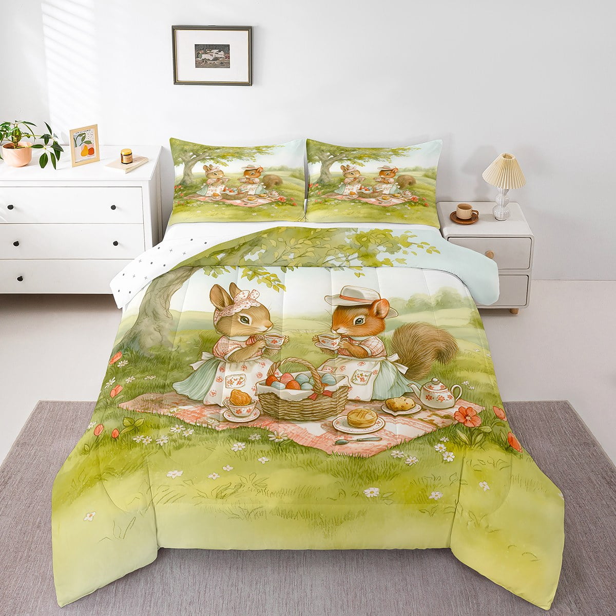 Erosebridal Kawaii Rabbit Squirrel Bedding Twin Comforter Set,Cute ...